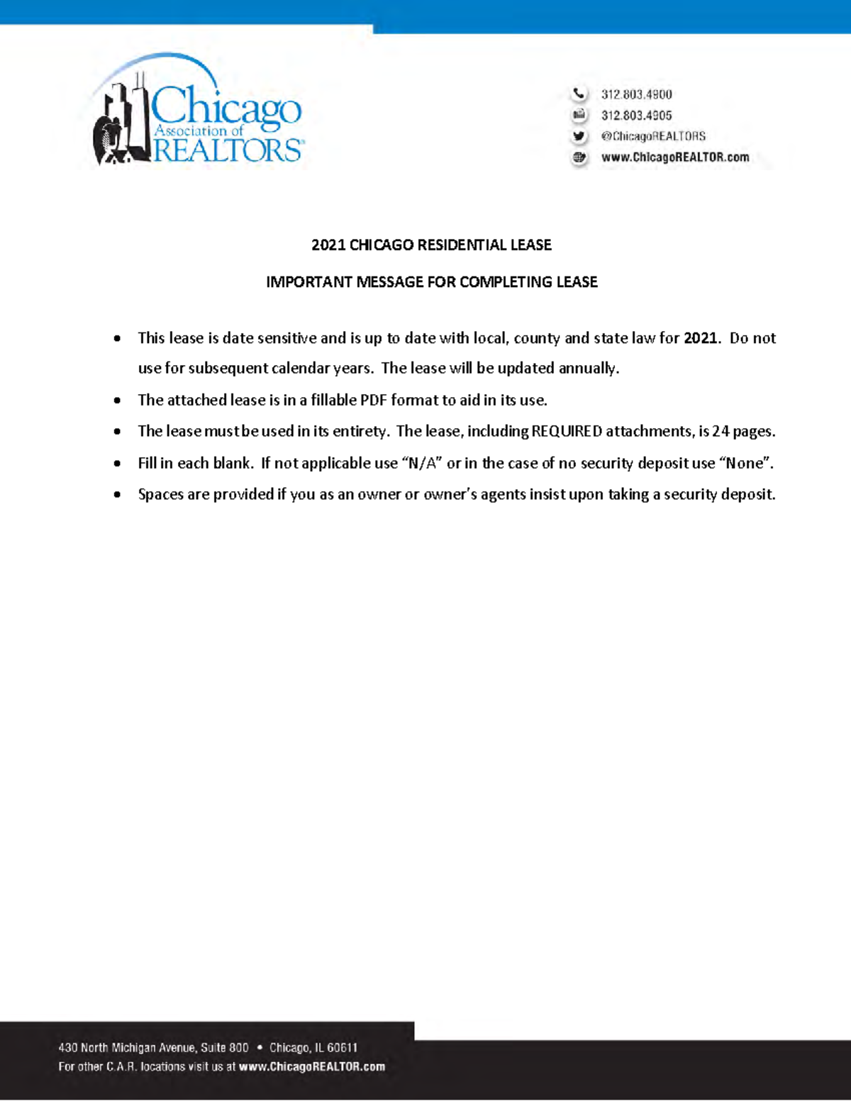 2021 CHICAGO RESIDENTIAL LEASE IMPORTANT MESSAGE FOR COMPLETING LEASE ...