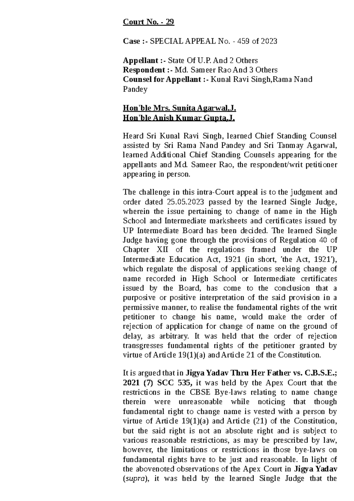 SPLA(A) 459 2023 (1) - Hsjs jb iejsuehsh3 - Case :- SPECIAL APPEAL No ...