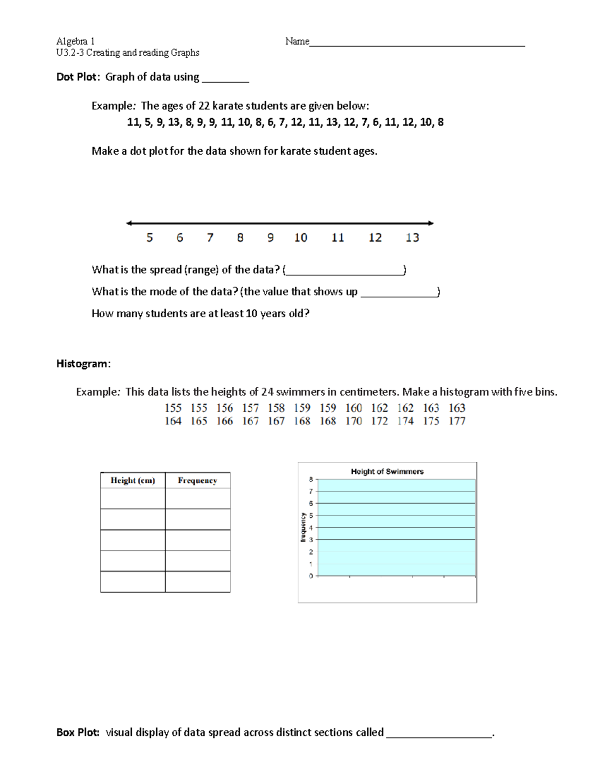 Alg 1 U3.2-3 Crearting Graphs - Algebra 1 Name