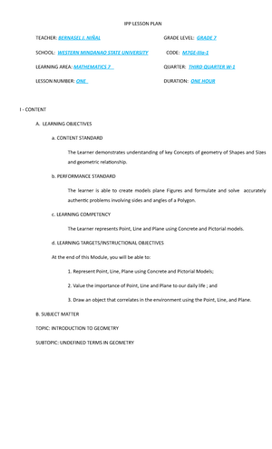 LP 4 - This lesson plan is about organizing data in a frequency ...