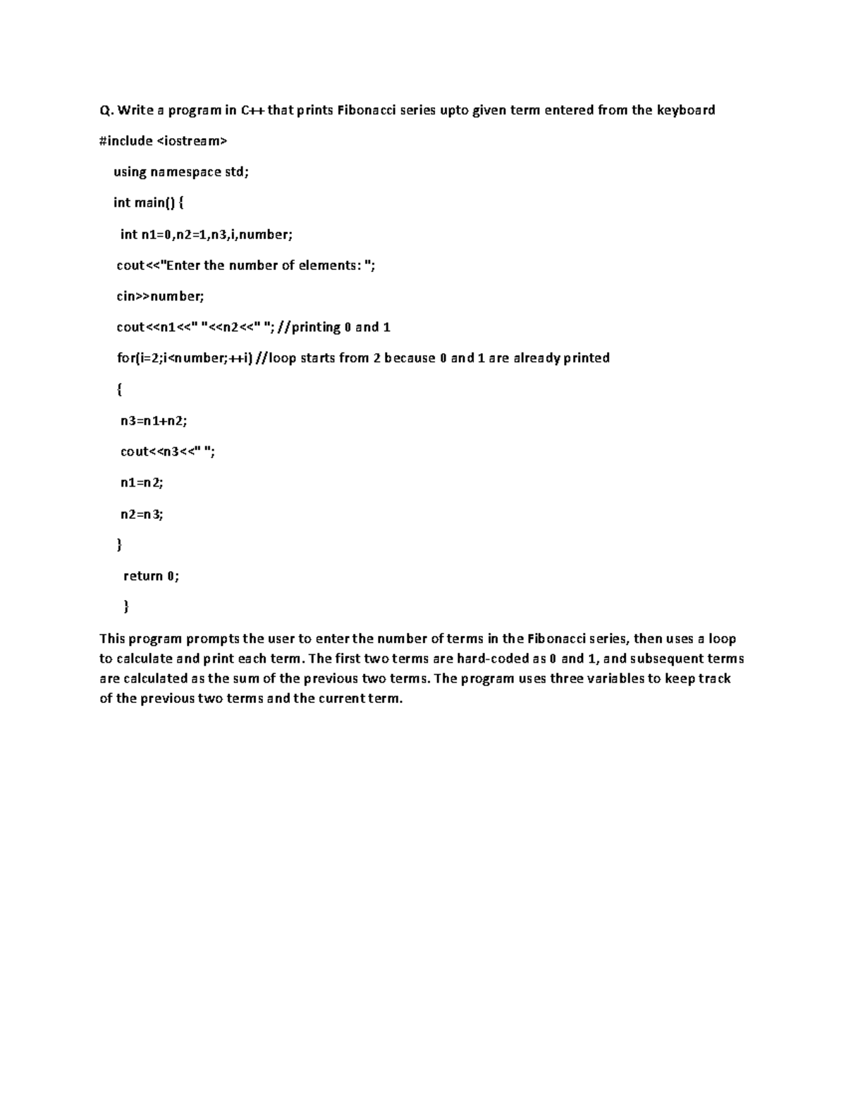 Practical xiv 19 - Q. Write a program in C++ that prints Fibonacci ...