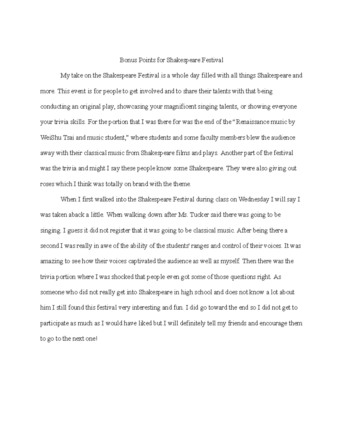 Shakespeare Fest - Jaydan Pullig - Bonus Points for Shakespeare ...