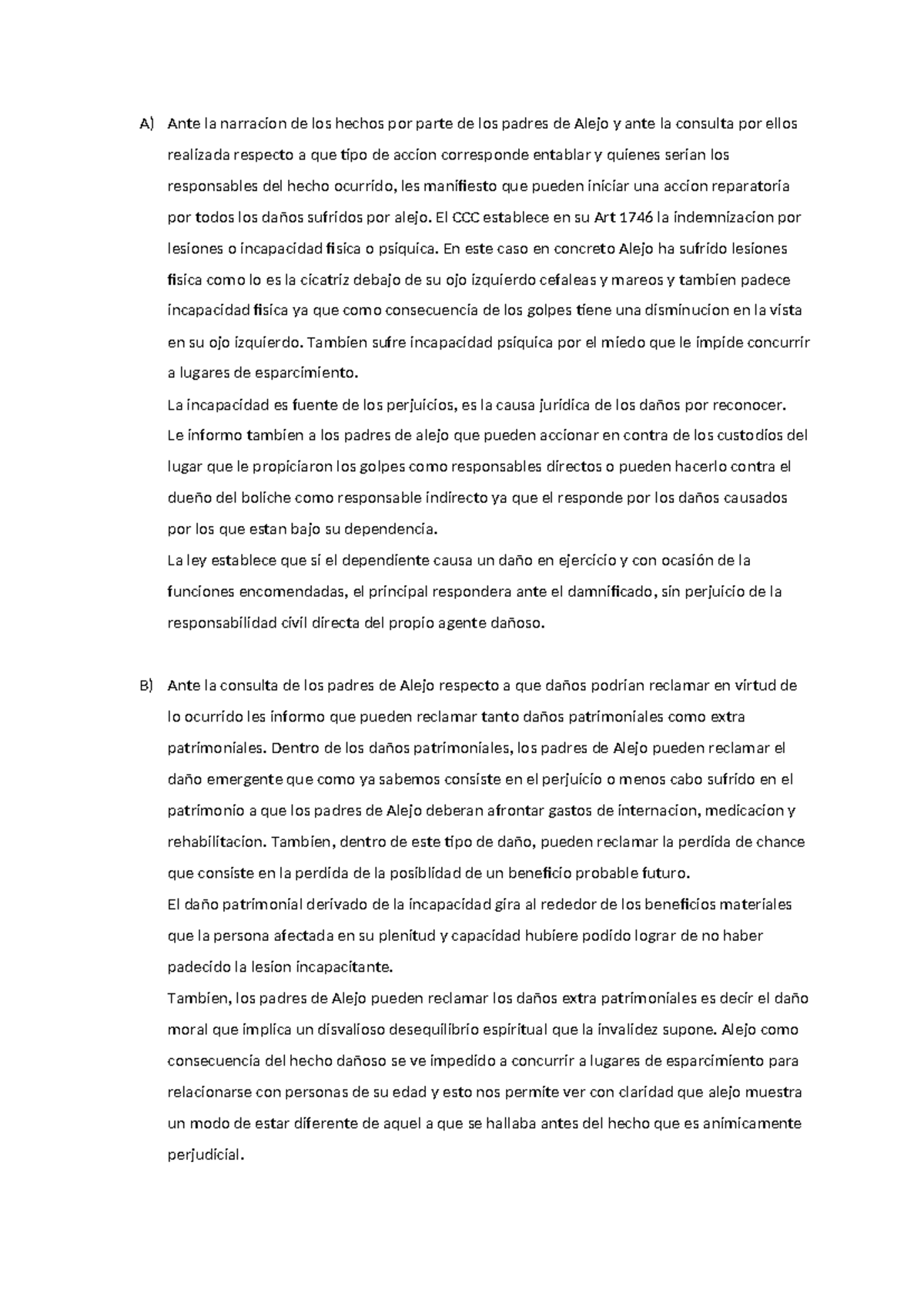 TP3 Daño - kokokok - A) Ante la narracion de los hechos por parte de ...