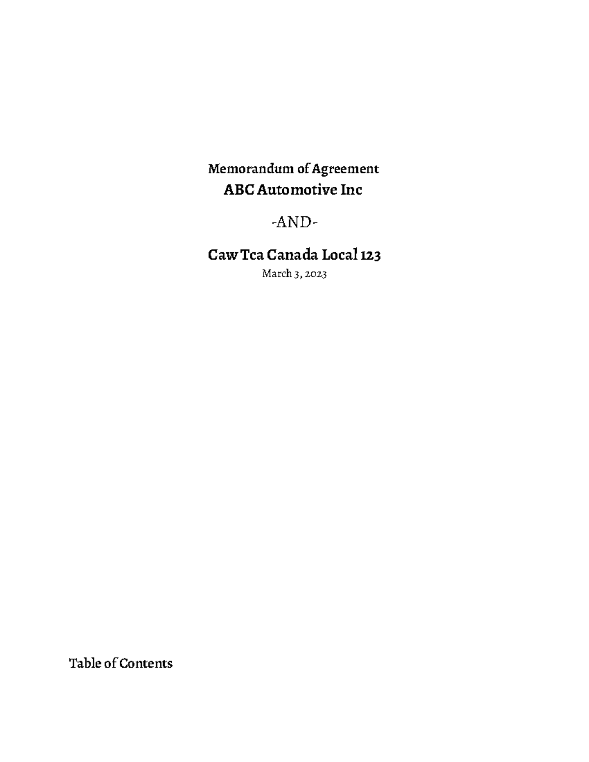 Memorandum - assignment - ABC Automotive Inc -AND- Caw Tca Canada Local ...