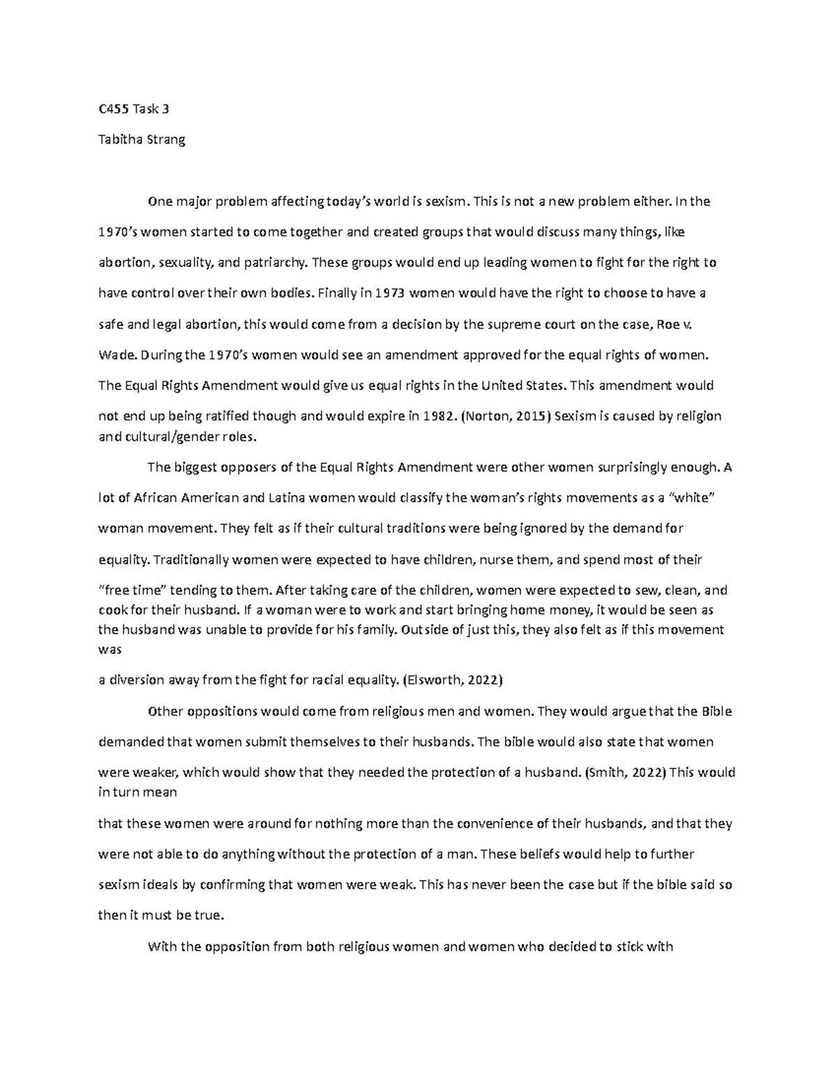 C455 Task 3 Revised - task 3 - C455 Task 3 Tabitha Strang One major ...