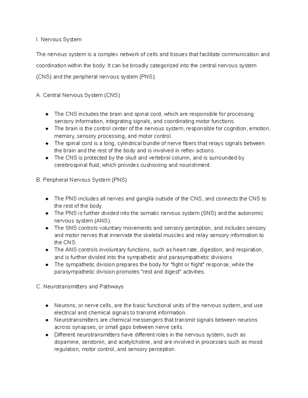 3- nervous system - lecture notes - I. Nervous System The nervous ...