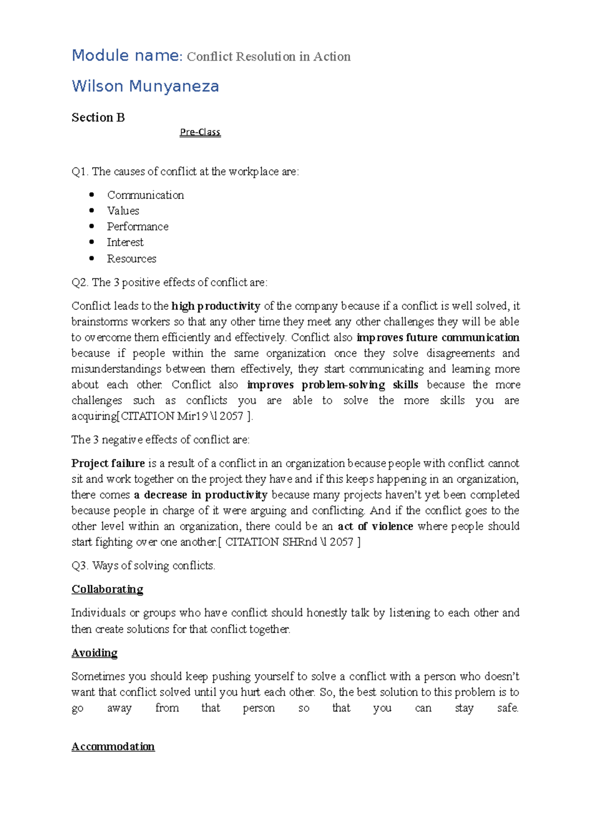 Wilson-Conflict Resolution in Action - Module name: Conflict Resolution ...