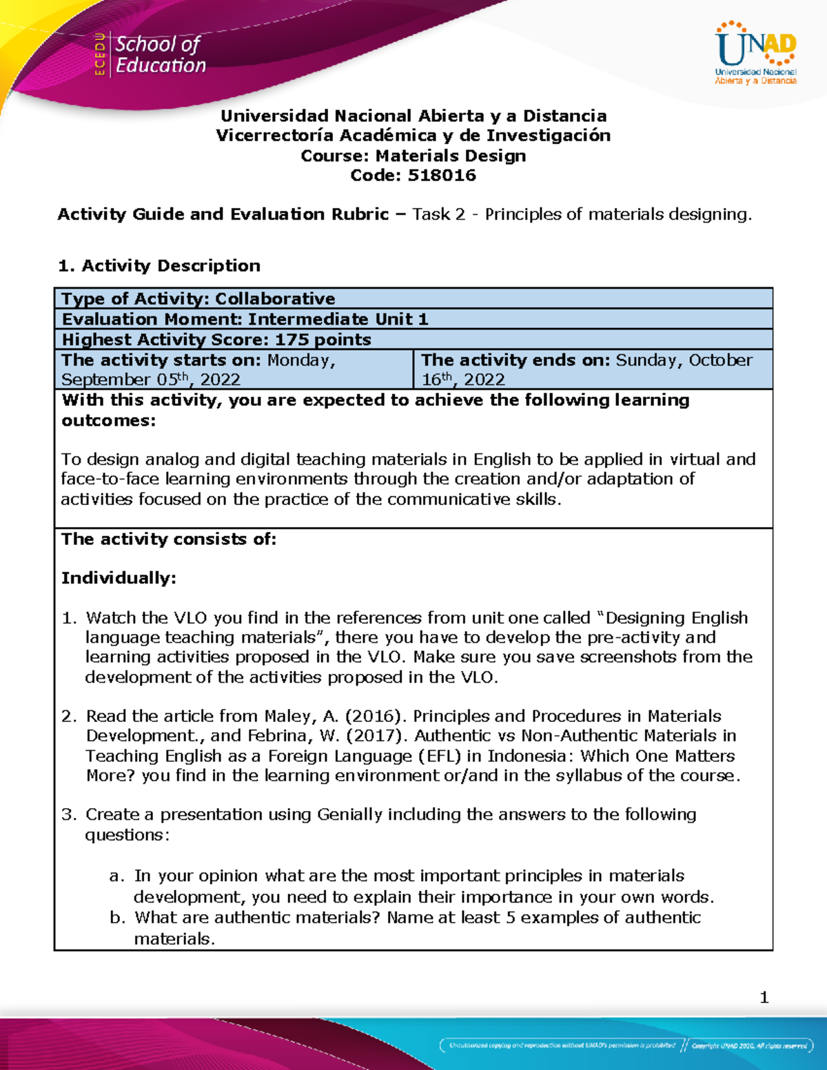 Activity Guide and Evaluation Rubric - Unit 1 - Task 2 - Principles of ...