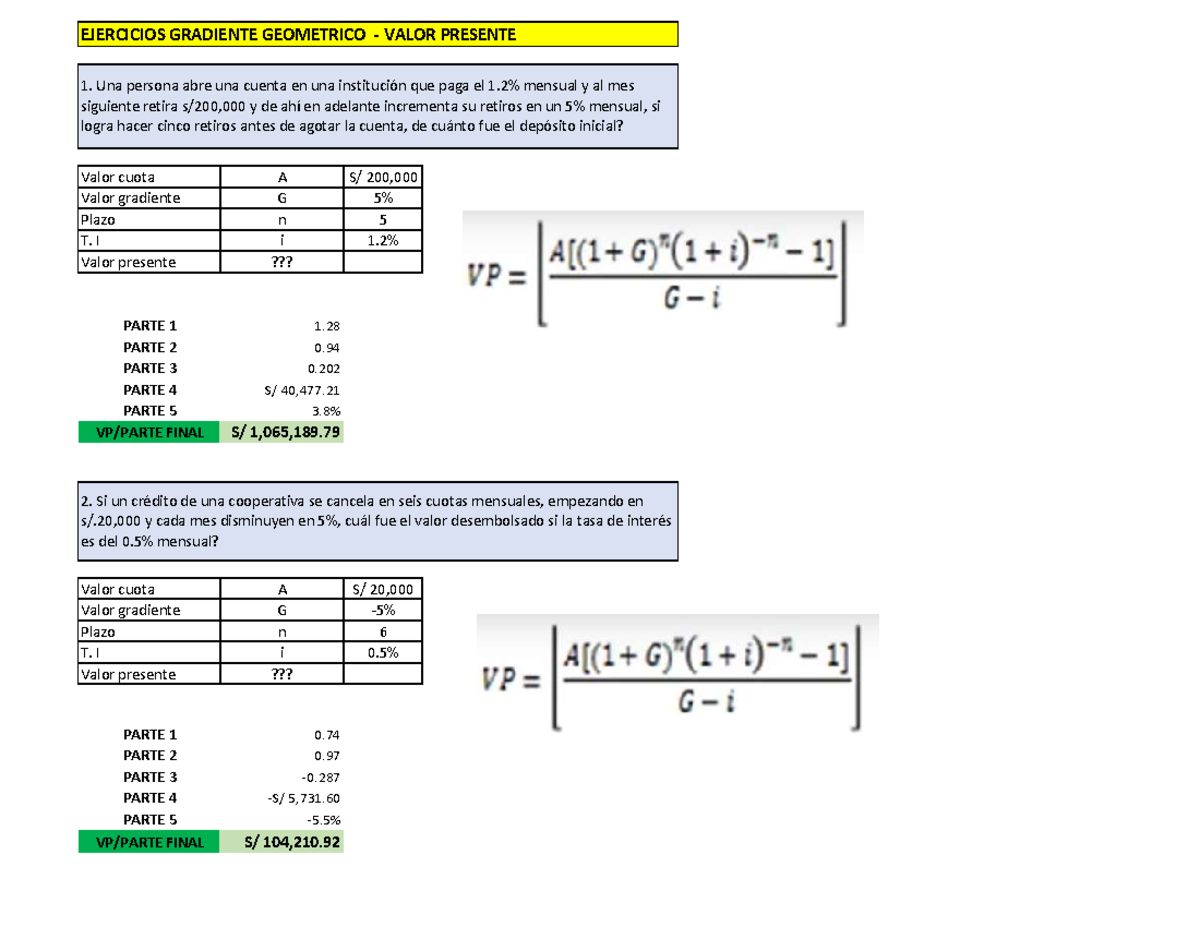PC Gradiente - EJERCICIOS GRADIENTE GEOMETRICO - VALOR PRESENTE Valor ...