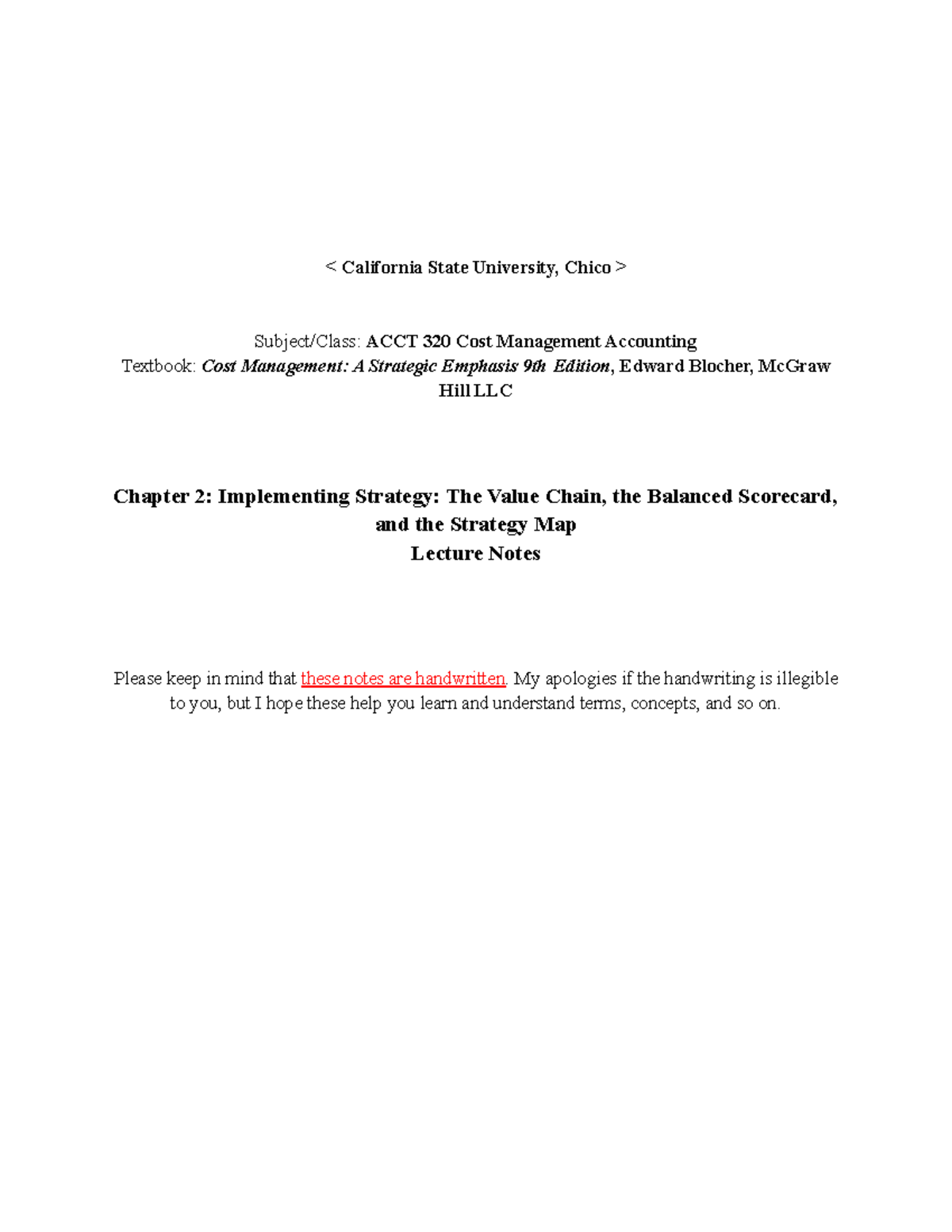 CSU Chico ACCT320 Ch 2 Notes - ACCT 320 - - Studocu