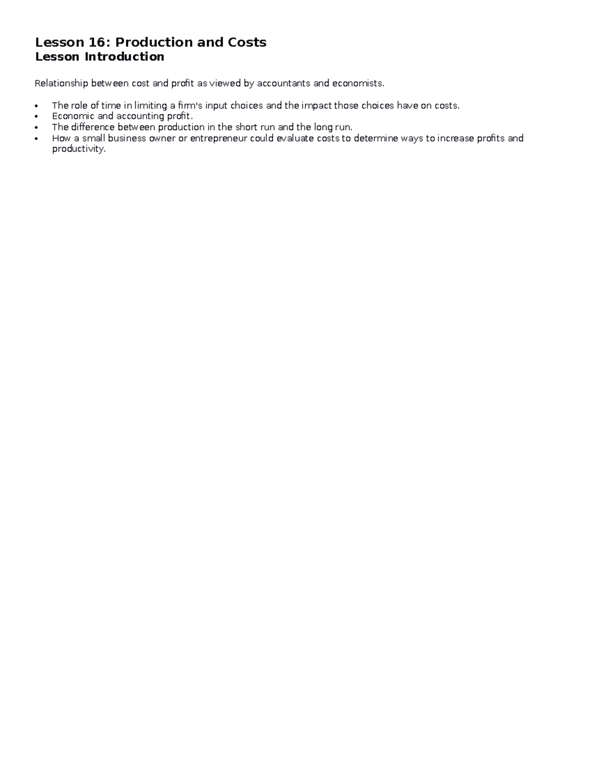 Mod 5 - Lesson 16 - Production and Costs - Lesson Introduction ...