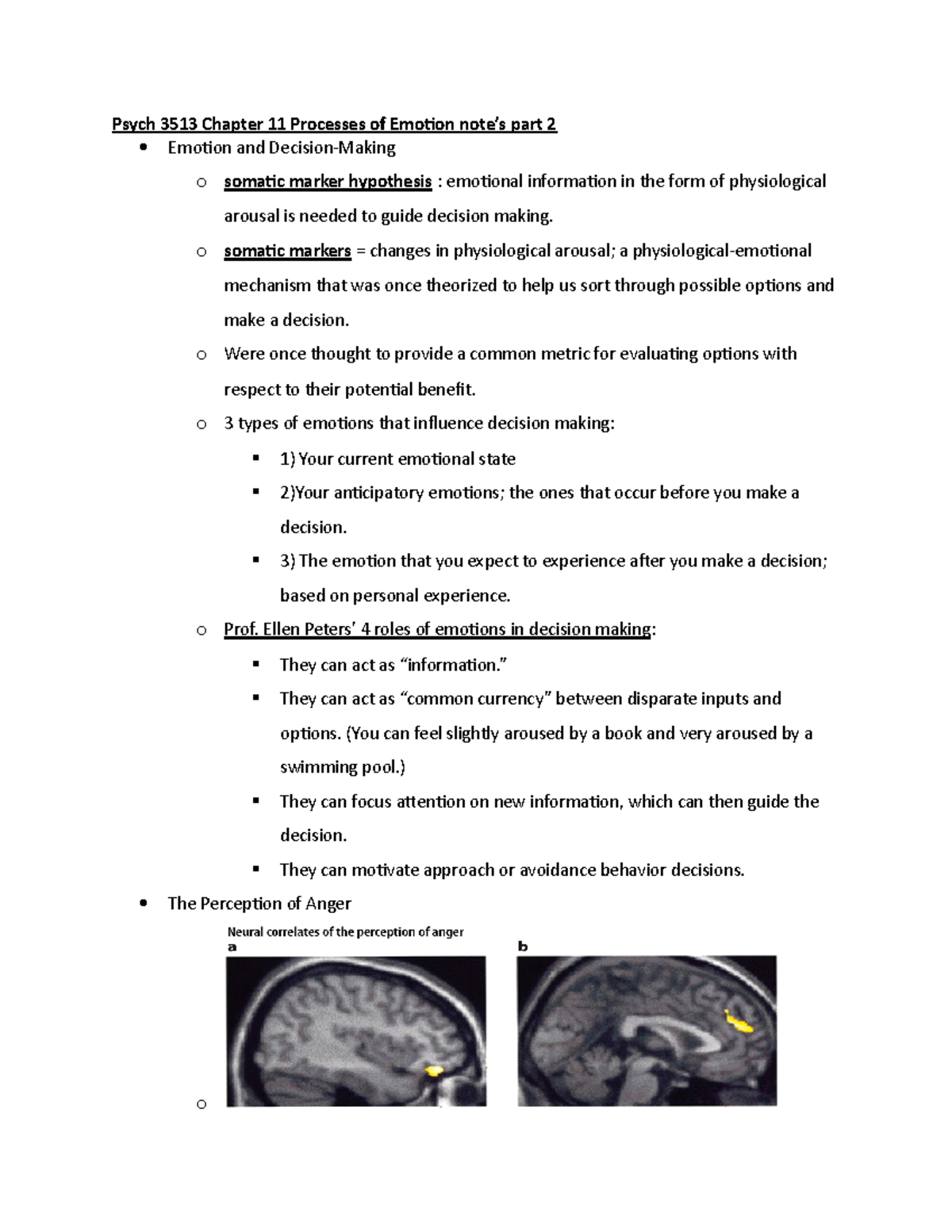 Psych 3513 Chapter 11 Processes of Emotion note’s part 2 - o somatic ...