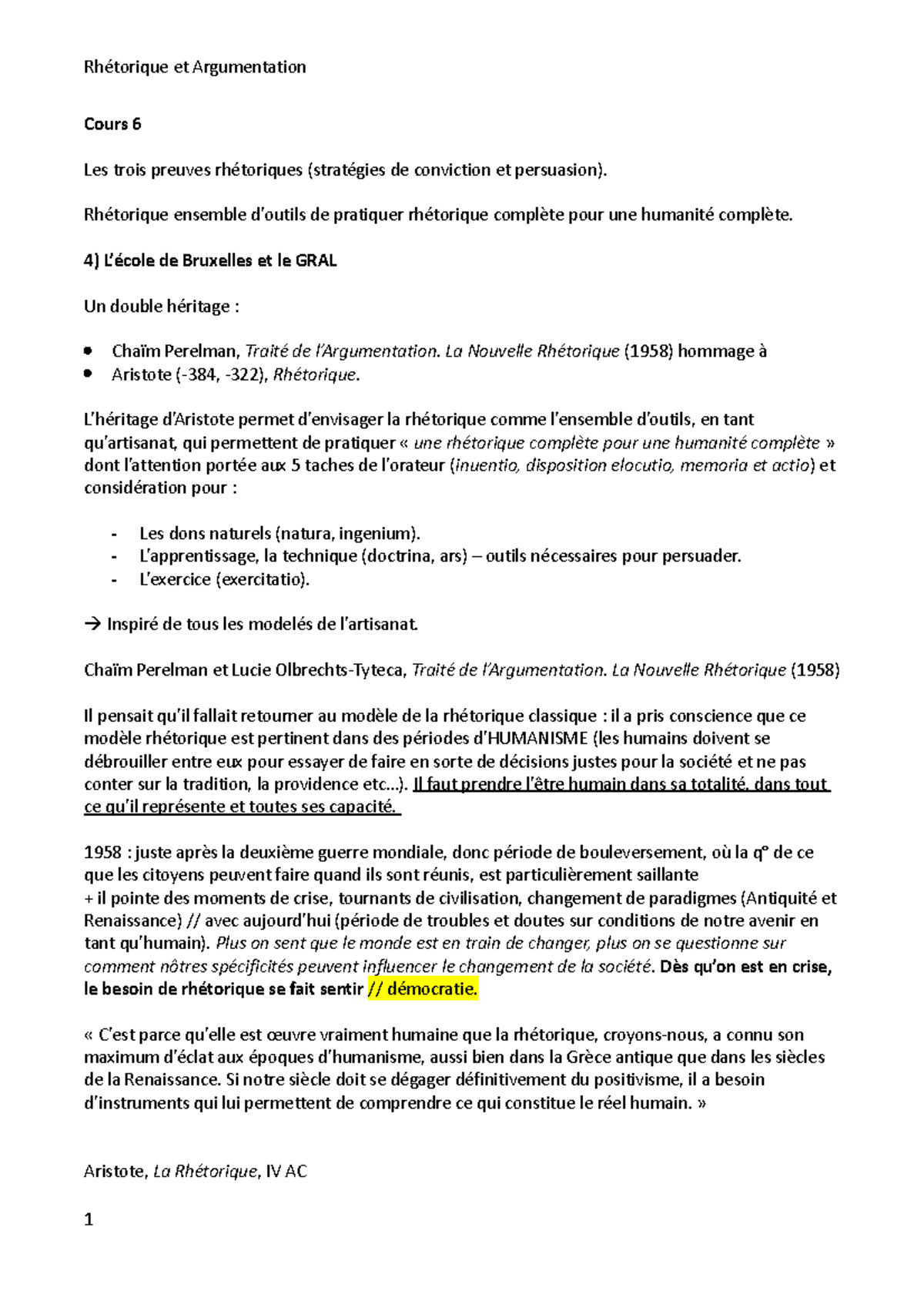 Rhéto cours 6 2022/2023 - Réthorique et Argumentation - ULB - Studocu