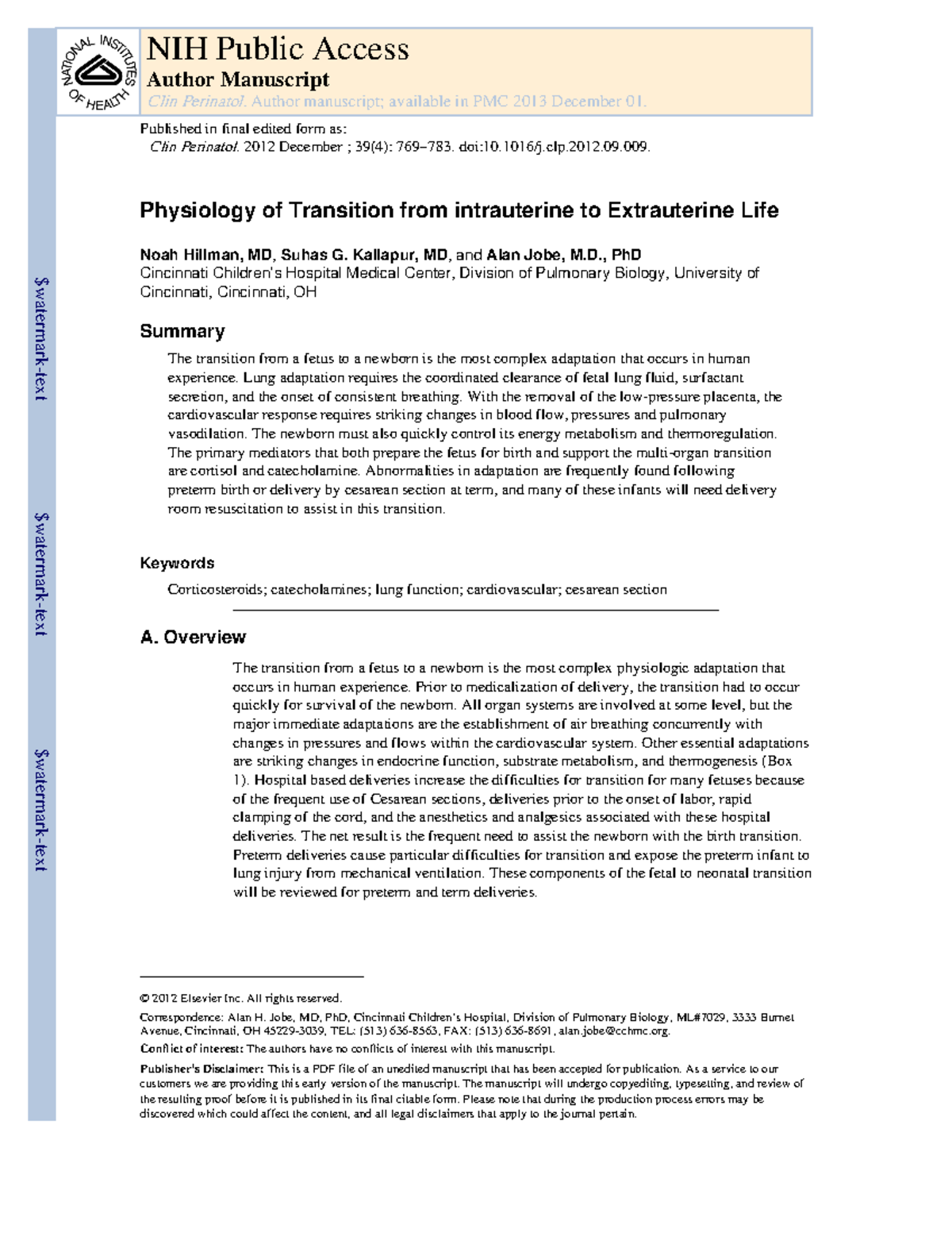 Fetal and neonatal physiology - Physiology of Transition from ...