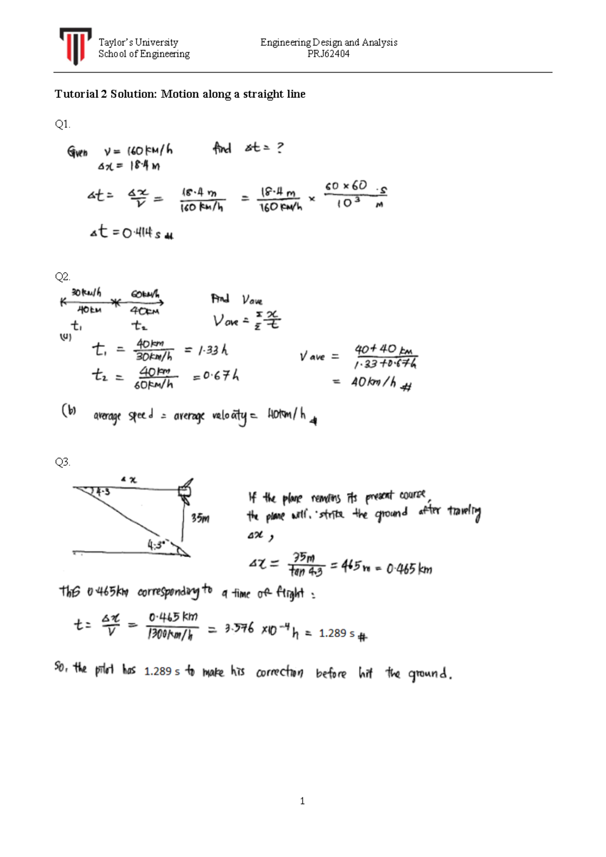 Tutorial 2 Solutions - Engineering design and analysis - School of ...