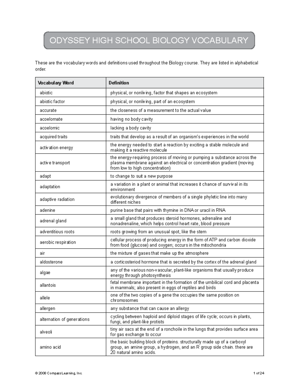 Biology vocabulary - vocab - These are the vocabulary words and ...