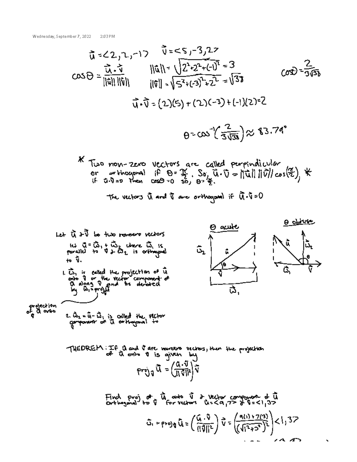 Projection - Notes and examples - MA243 - Wednesday, September 7, 2022 ...