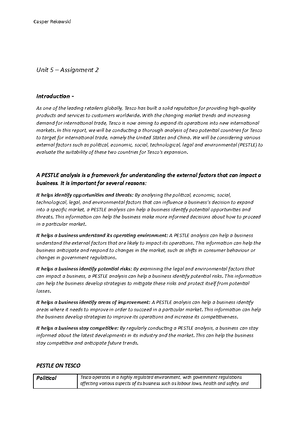 Unit 5 Assignment 2 - BTEC Business coursework - ASSIGNMENT 2: EXTERNAL INFLUENCES AND CULTURAL ...