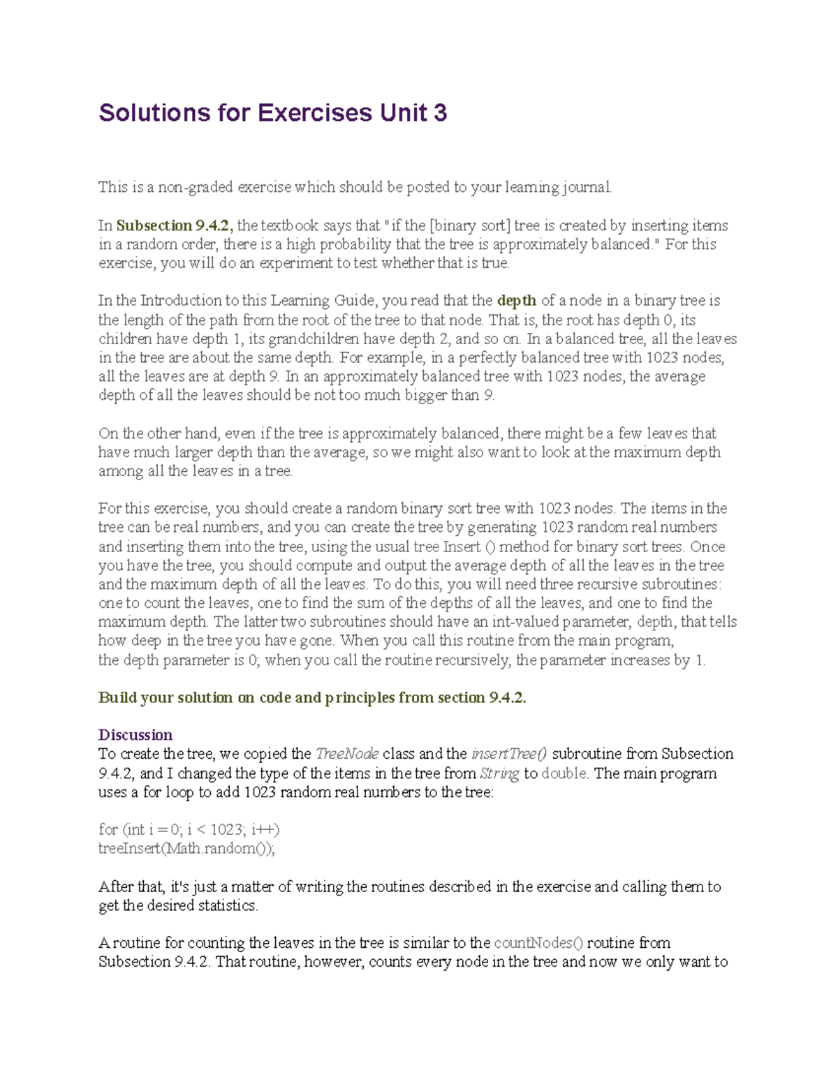 Learning Journal Unit-3 - Solutions for Exercises Unit 3 This is a non-graded exercise which ...