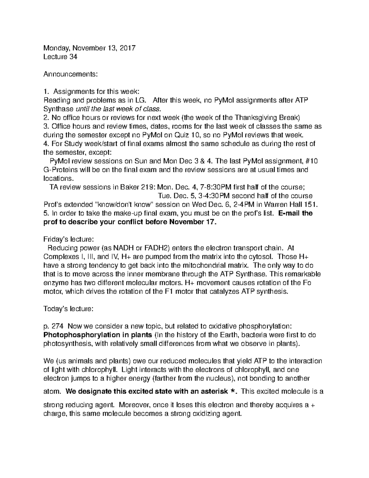 Lecture Note 34 - Monday, November 13, 2017 Lecture 34 Announcements: 1 ...