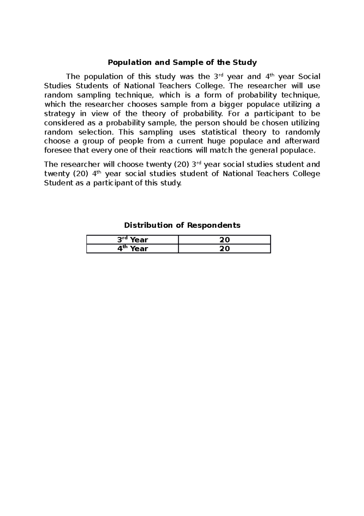 Population and Sample of the Study - The researcher will use random ...