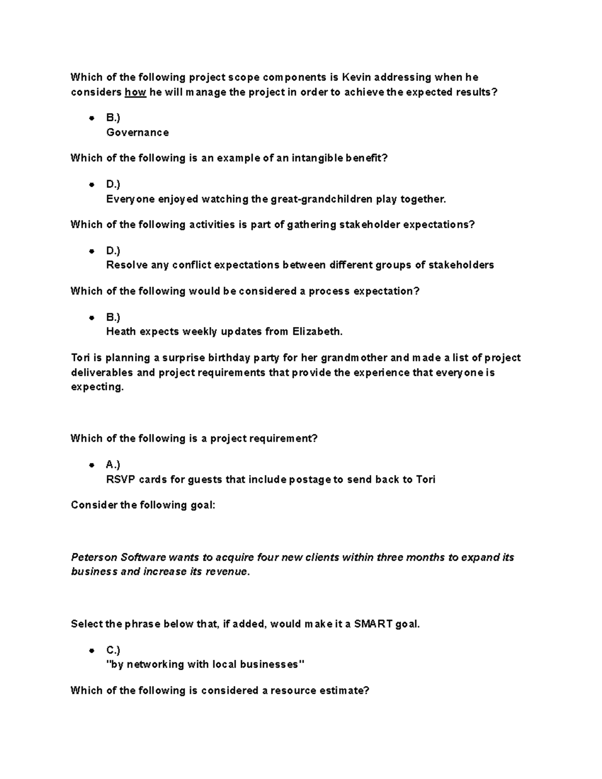 Sophia project management unit 1 challenge 2 - Which of the following ...