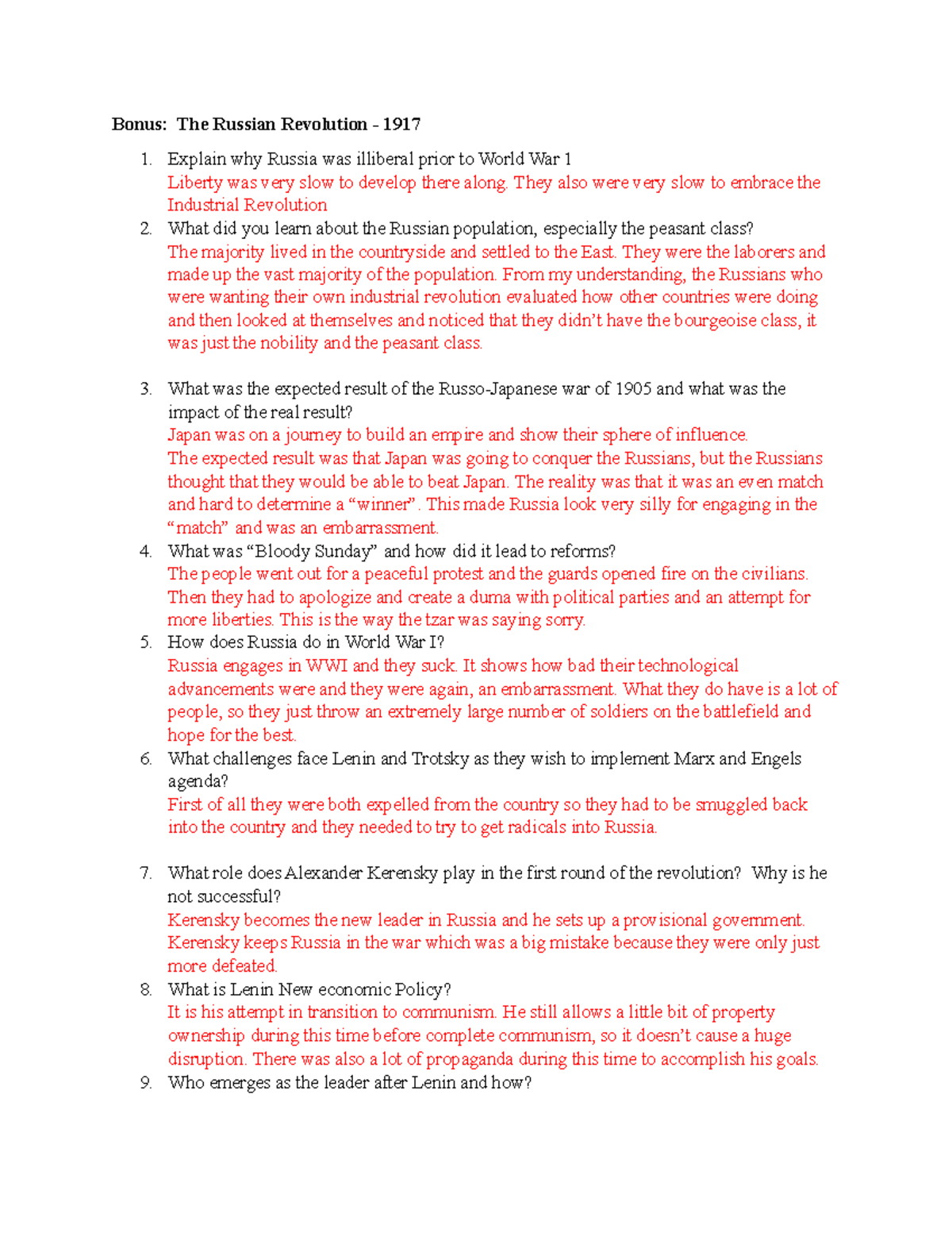 Russian Revolution Module Questions - Bonus: The Russian Revolution ...