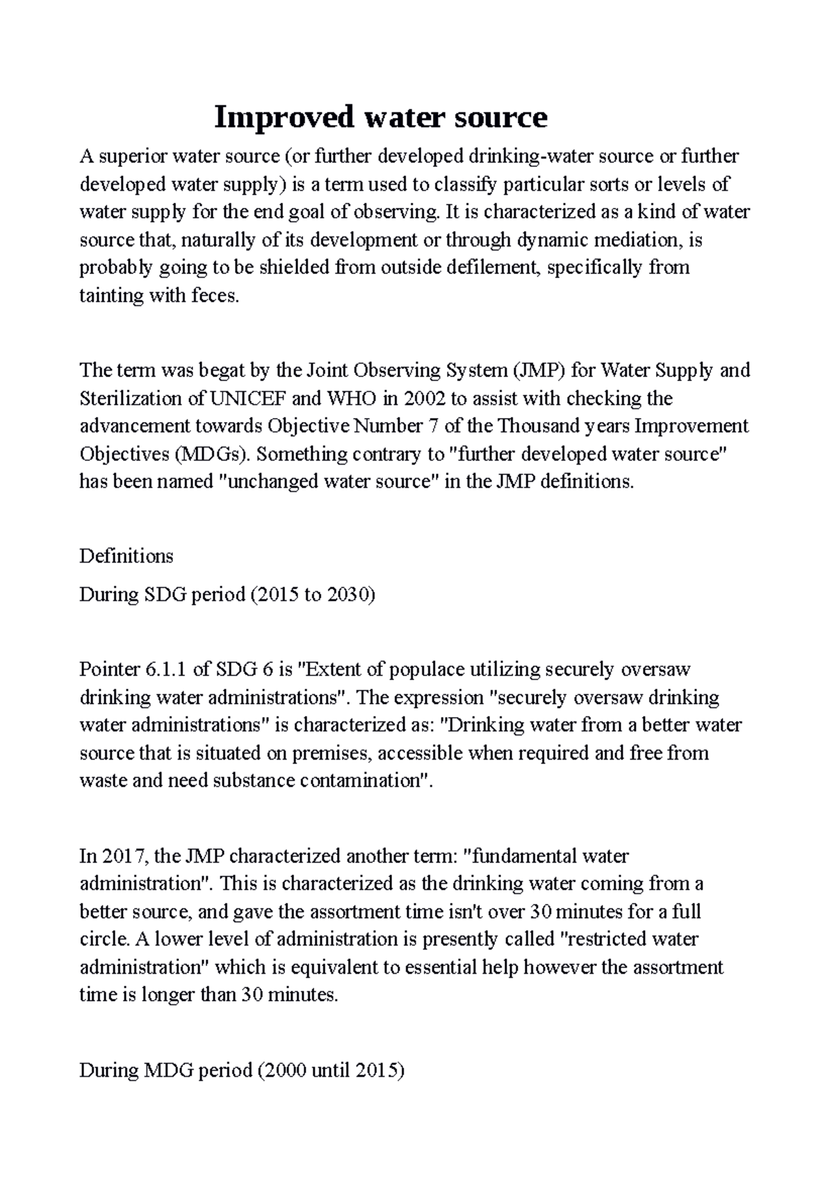 Improved water source - Ifah - Improved water source A superior water ...