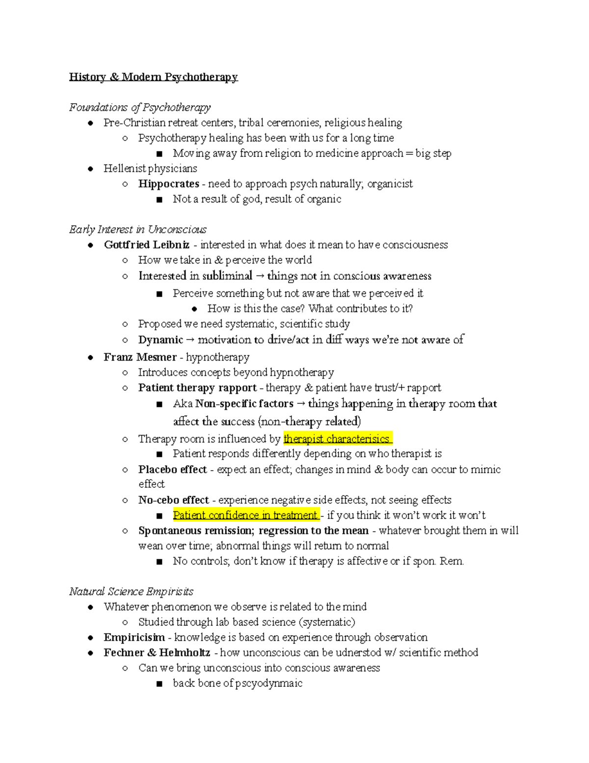 Lecture 1 Notes - History & Modern Psychotherapy Foundations of ...