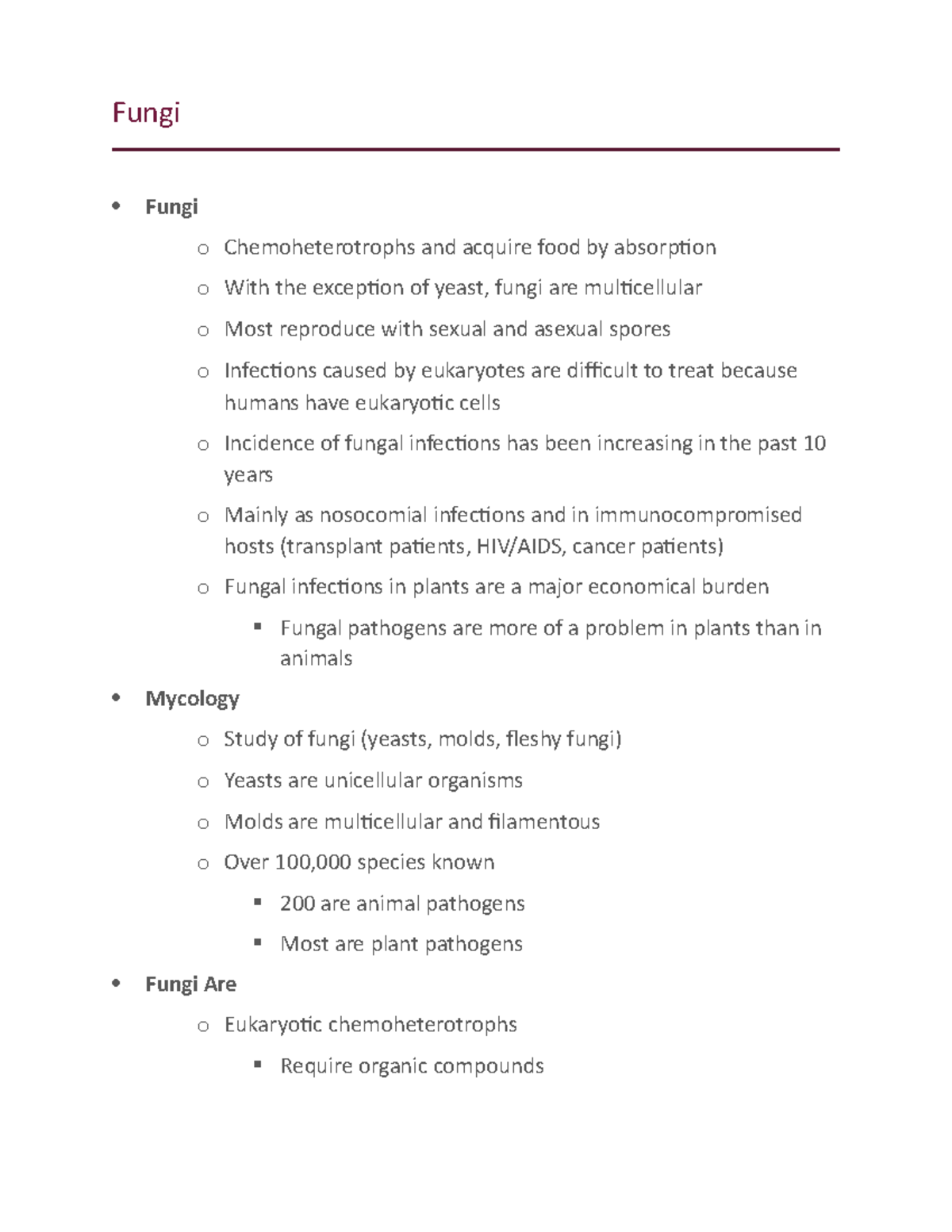 Fungi - Lecture notes Lecture for Exam 2 - Fungi Fungi o ...
