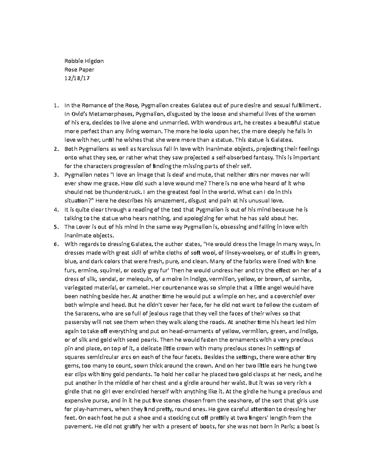 Rose Essay - Grade: A - Robbie Higdon Rose Paper 12/18/17 1. In the ...