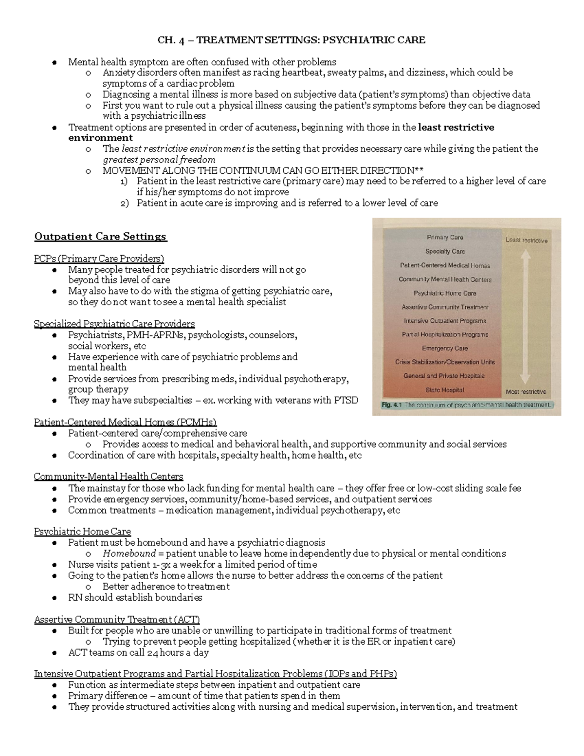 Ch. 4 Treatment Settings - CH. 4 – TREATMENT SETTINGS: PSYCHIATRIC CARE ...