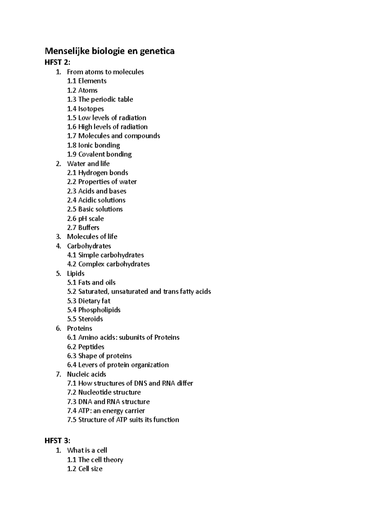 Structuurschema menselijke biologie en genetica - Menselijke biologie ...