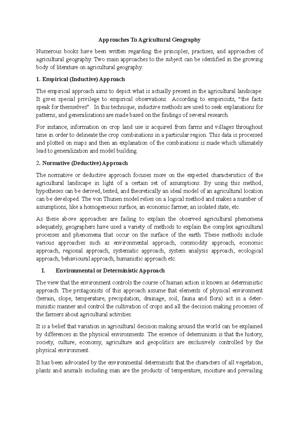 Approaches of Agricultural Geography - Approaches To Agricultural ...