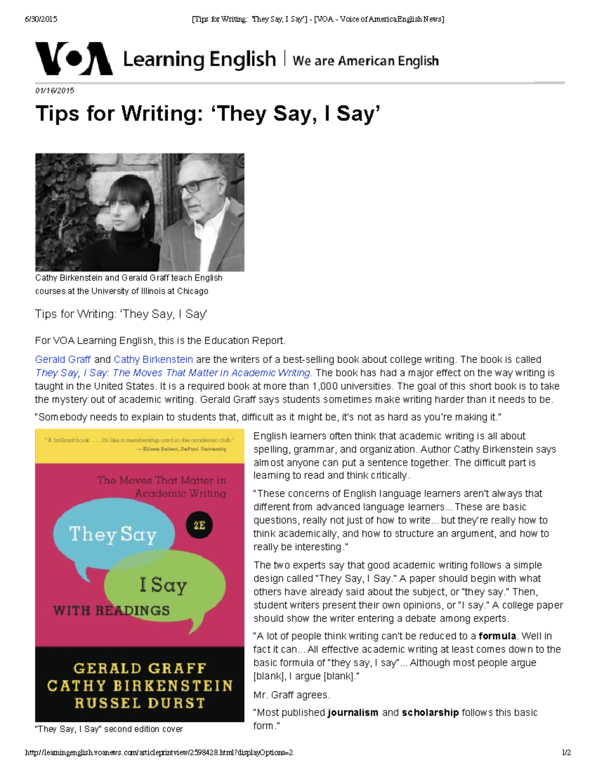 Tips for Writing - GÇÿThey Say, I Say GÇÖ - 6/30/2015 [Tips for Writing ...