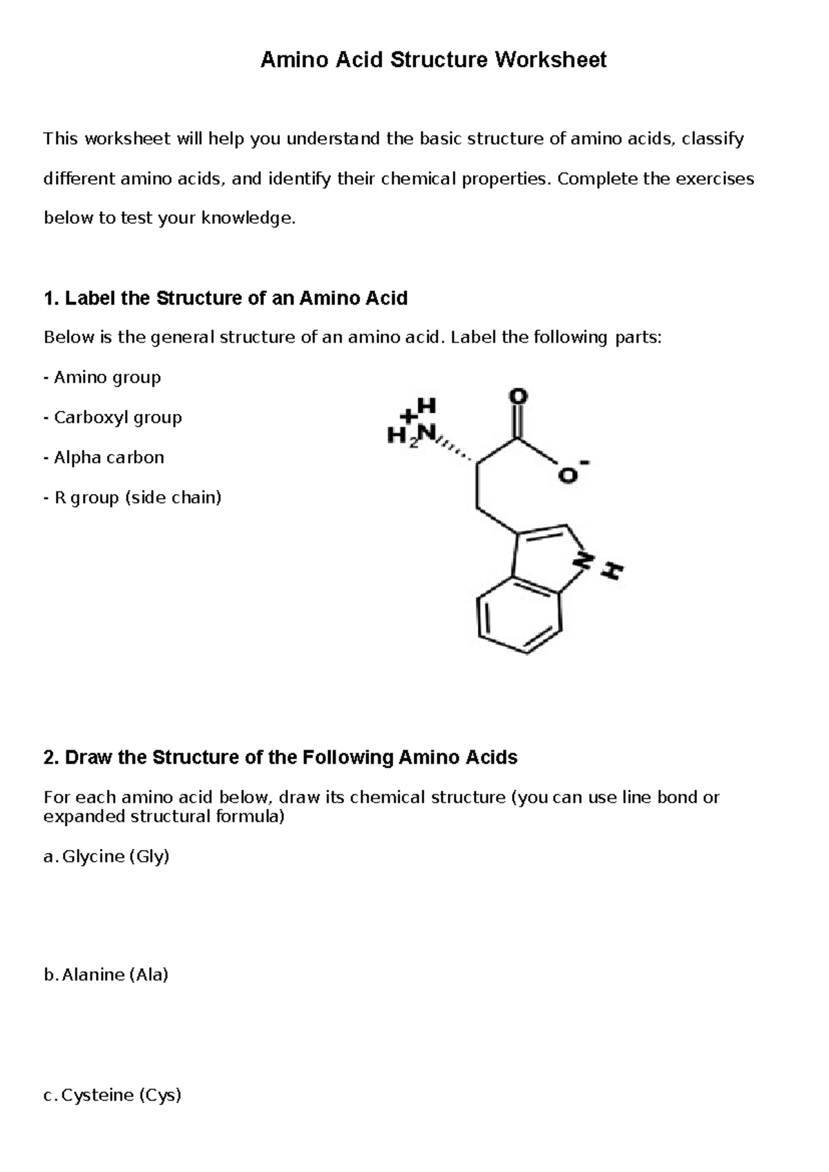 Amino acid asynchronous activity - Amino Acid Structure Worksheet This ...