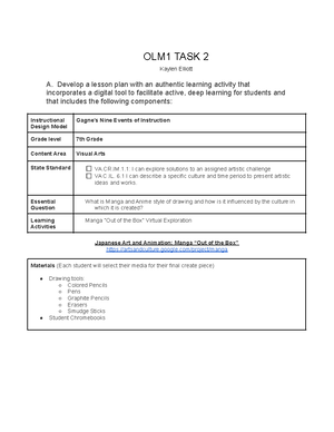 D185 Task 1 - Task 1 - Applying Curriculum Models Katelyn Thiele Teachers College, Western ...