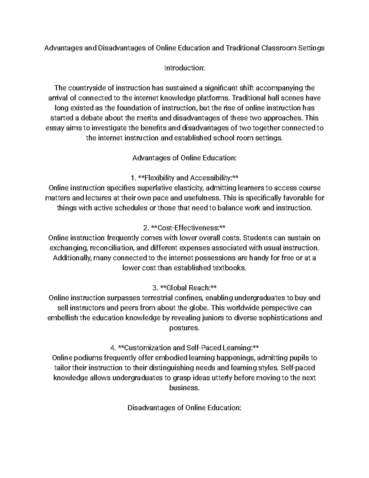 Advantages and Disadvantages of Online Education and Traditional ...