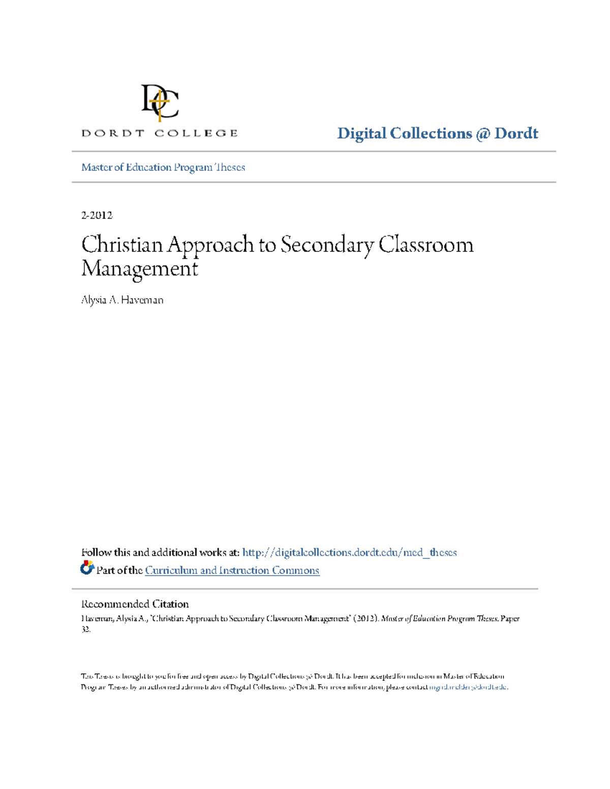 Christian Approach to Secondary Classroom Management - Digital ...