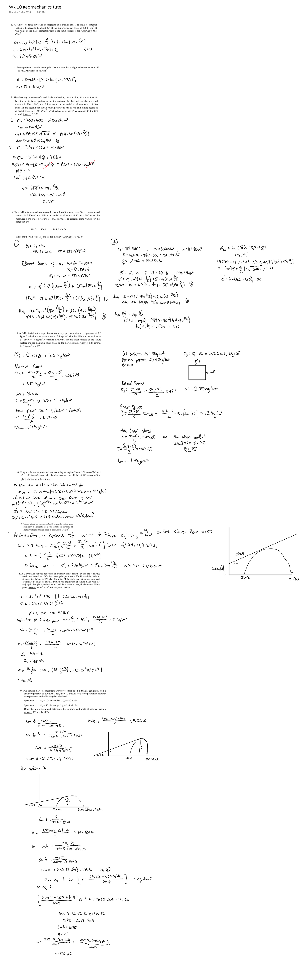 Wk 10 geomechanics tute - CIVL361 - Wk 10 geomechanics tute Thursday 9 ...