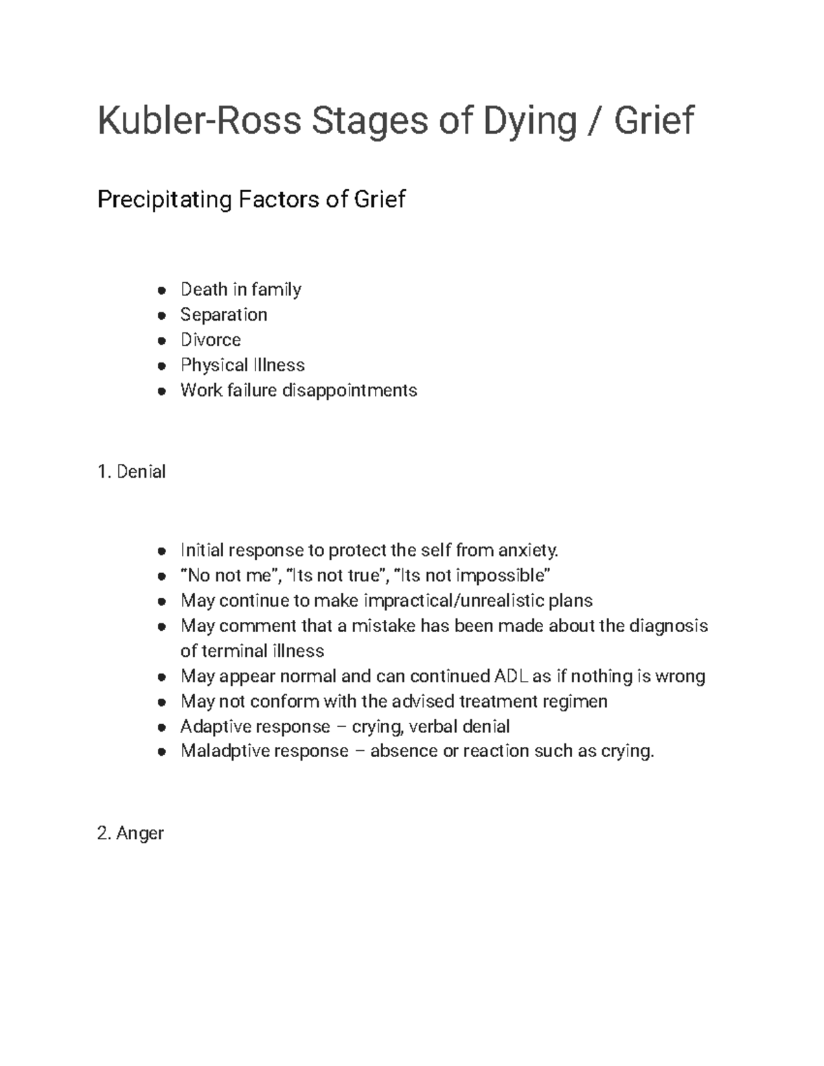 Kubler-Ross Stages of Dying Grief - “No not me”, “Its not true”, “Its ...