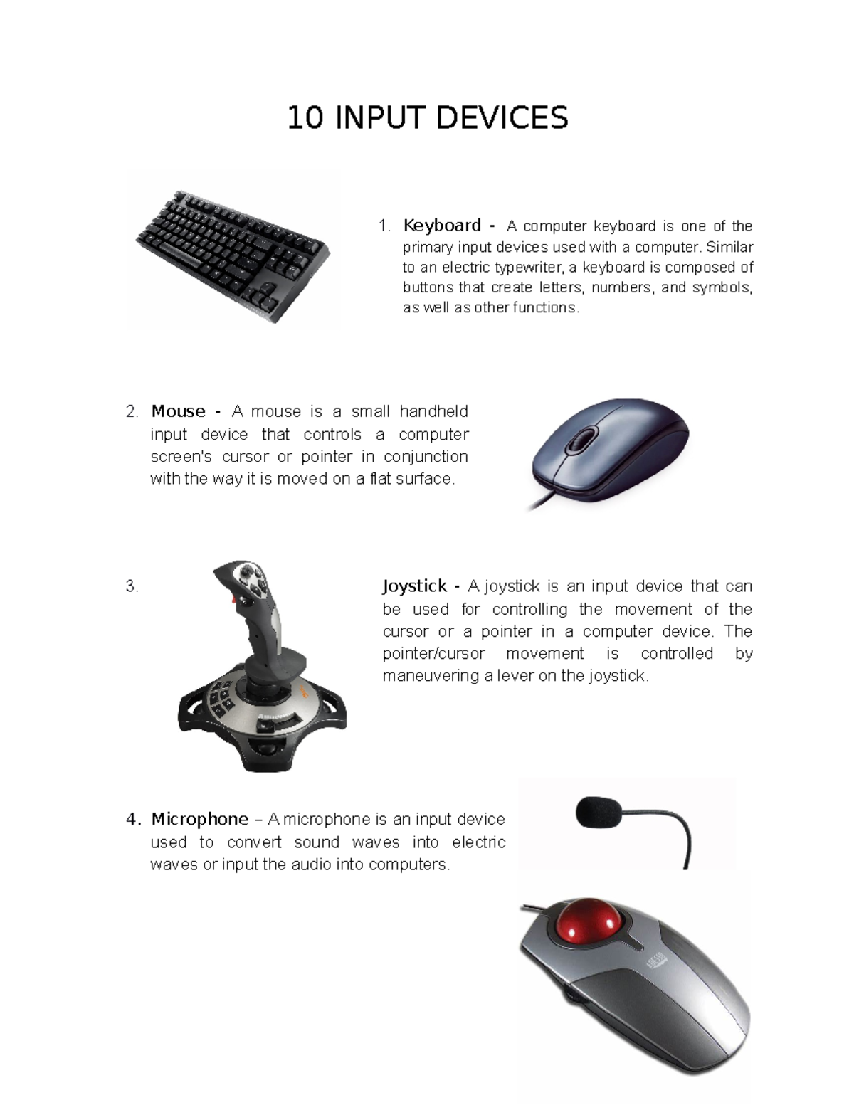 10 Input Devices Gone Sample Materials 10 Input Devices 1 Keyboard A Computer Keyboard Is 
