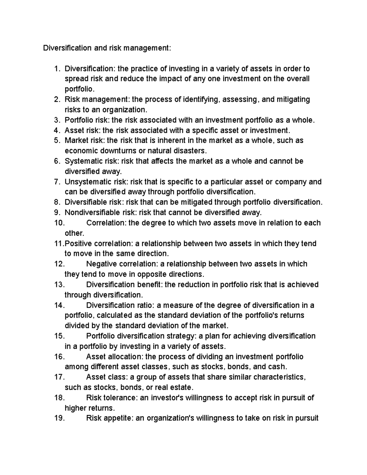 Diversification and risk management - Diversification and risk ...
