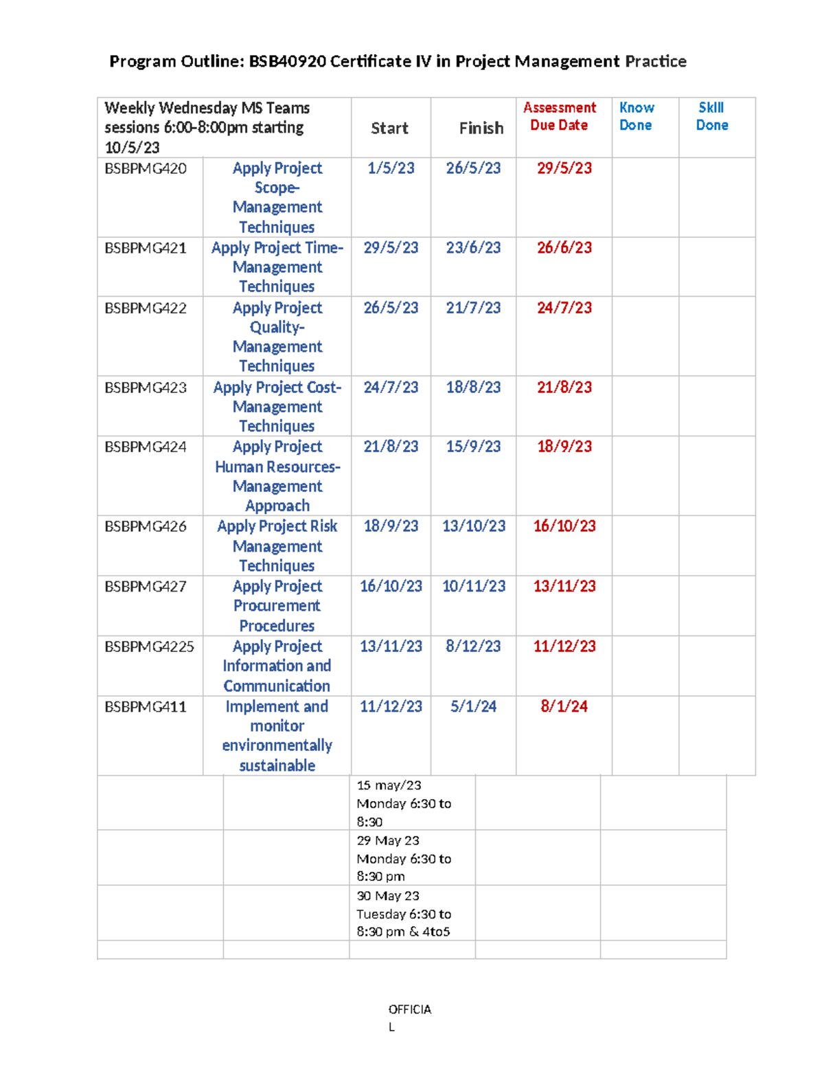 Program Cert IVT 223 - sdsad - OFFICIA L Program Outline: BSB40920 ...