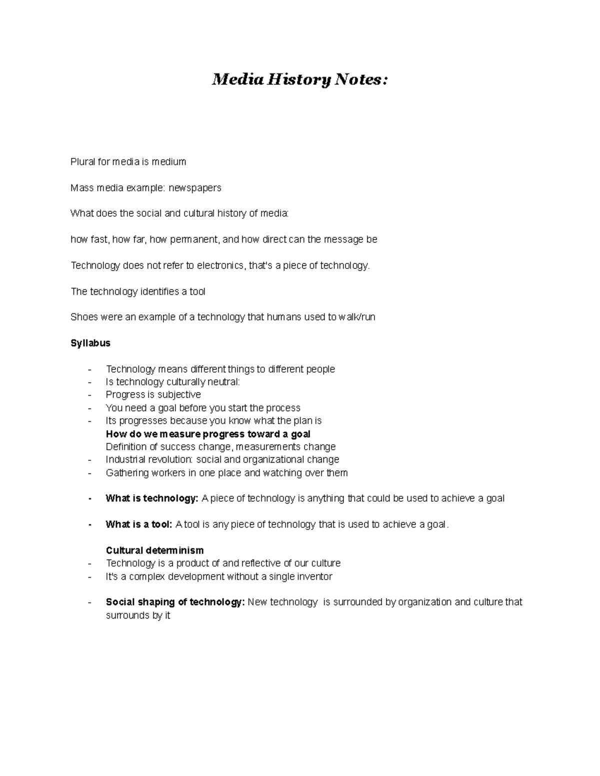 Media Notes 1 - Media History Notes: Plural for media is medium Mass ...