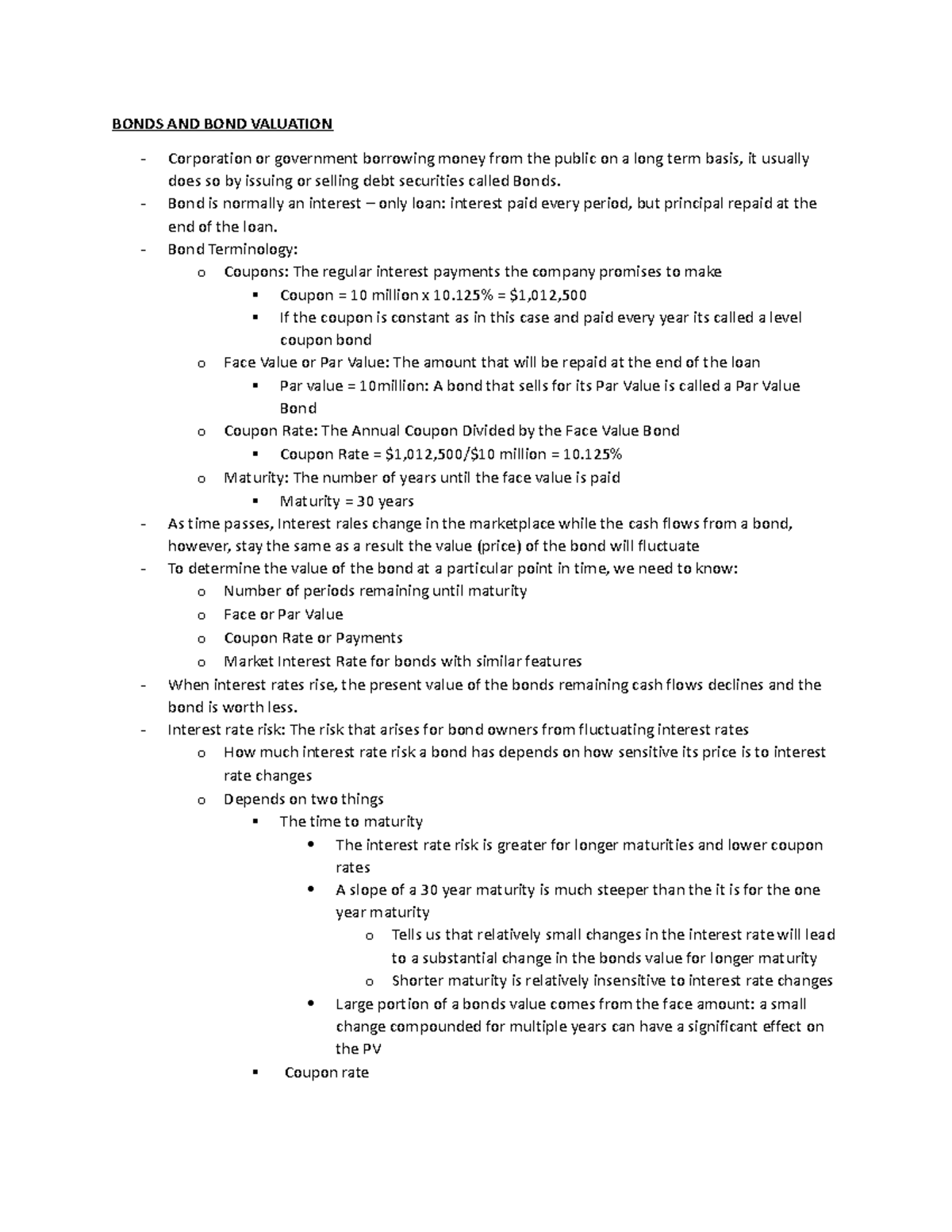 2FA3 Notes Miderm 2 - BONDS AND BOND VALUATION Corporation or ...