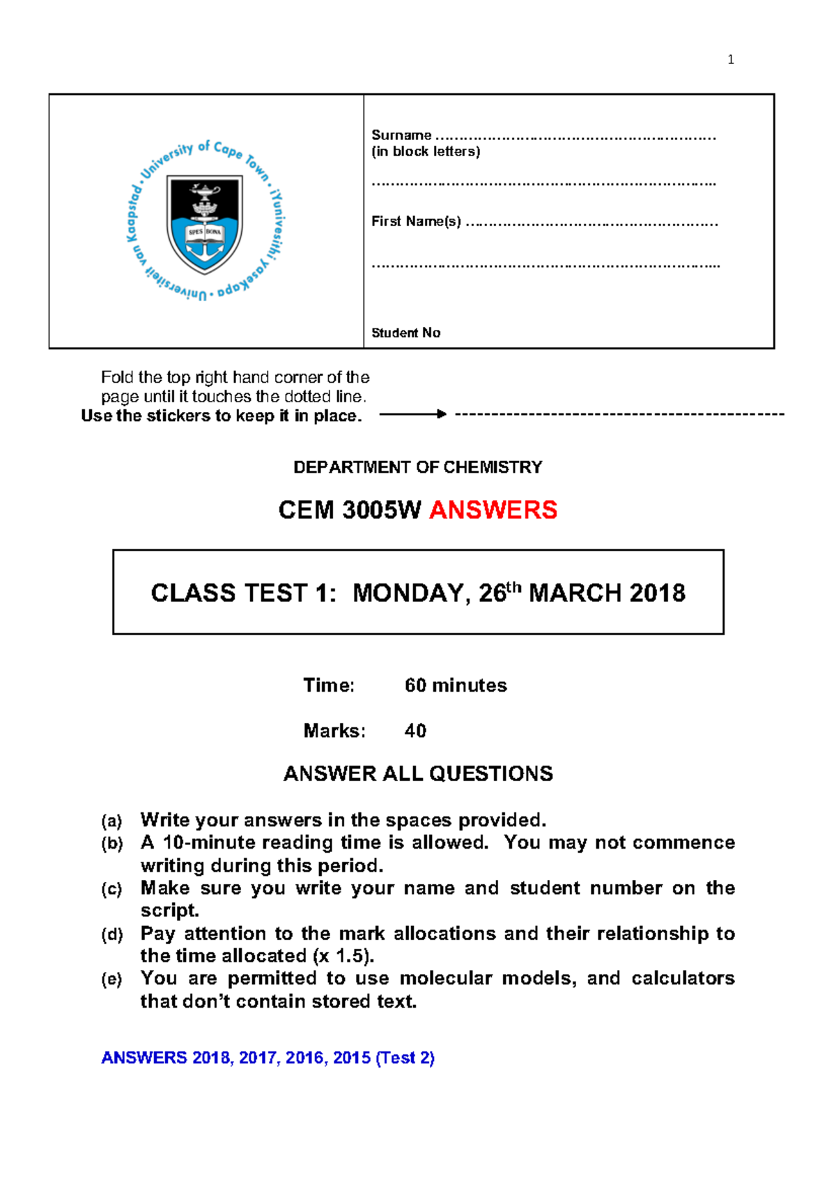 Practice Tests 2018-2015 for Class Test 1 - Solutions - Fold the top ...