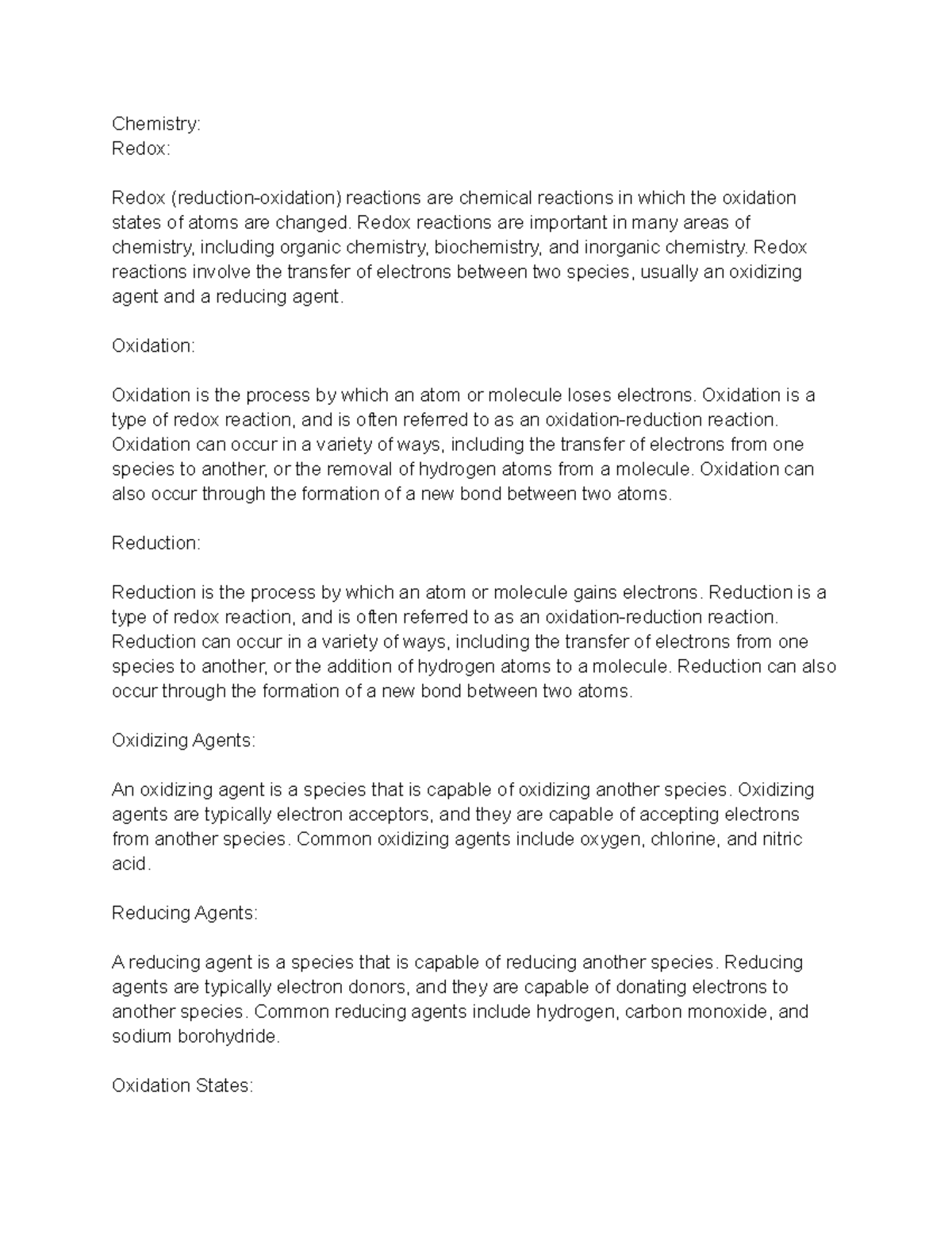 Redox - Chemistry: Redox: Redox (reduction-oxidation) reactions are ...