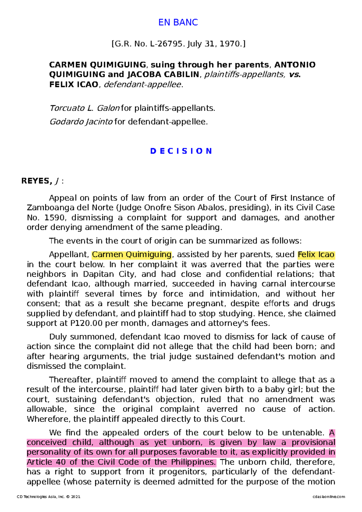 27. Qumiguing v. Icao - Case Law - EN BANC [G. No. L-26795. July 31 ...