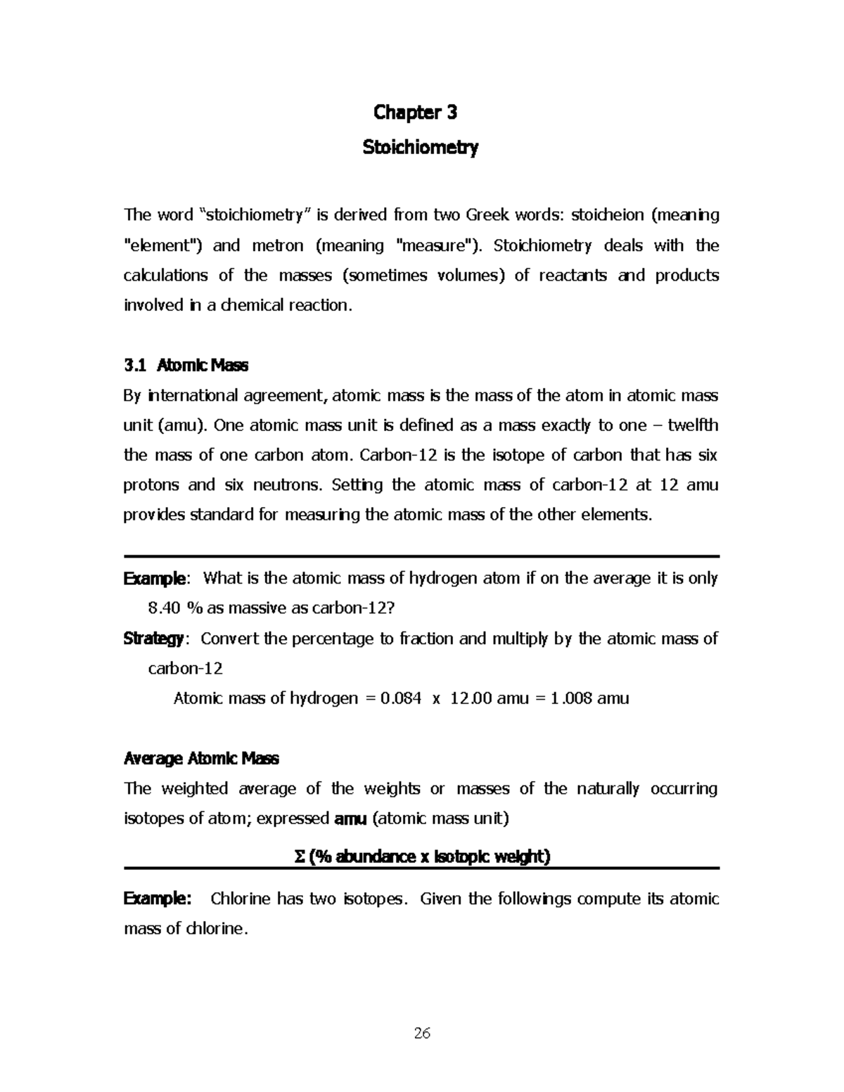 Chapter 3 - Stoichiometry - Chapter 3 Stoichiometry The word ...